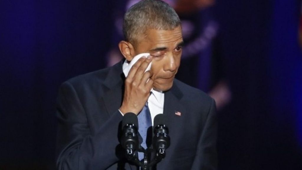 Tearful Barack Obama Pays Tribute To Michelle Bbc News
