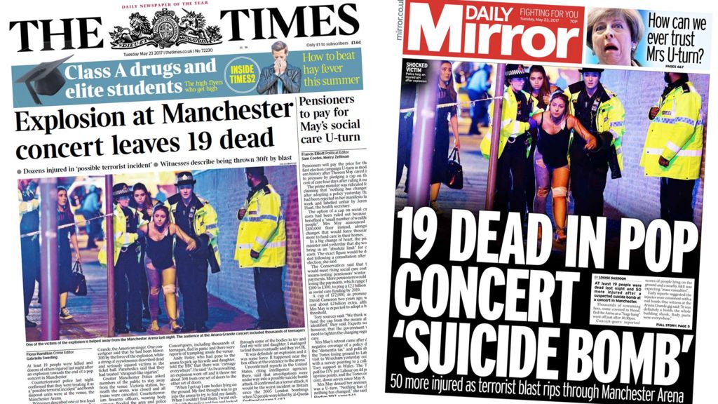Newspaper headlines: 'Terror carnage' at pop concert - BBC News