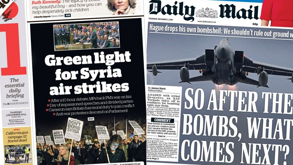 Newspaper headlines: Syria strikes approved, Labour divisions and 'what ...