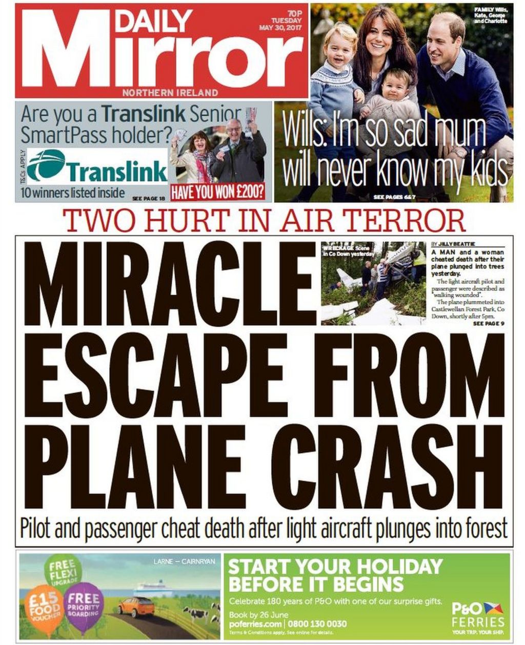 Newspaper headlines: Miracle escape and County Down has talent - BBC News