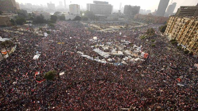 From Jan 25 to Feb 11, over 2 million protesters gathered in Tahrir Square.